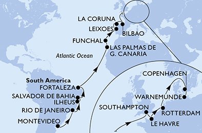 Itinerarios de cruceros transatlánticos | MSC Cruceros LATAM